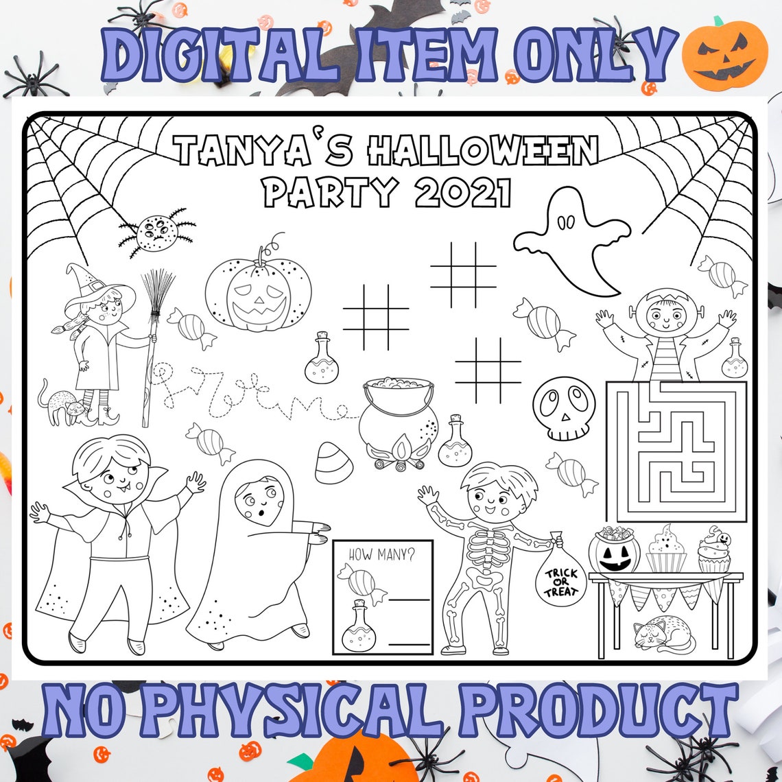 Spooky Placemat, Halloween Birthday Printable, Halloween Coloring Pages ...