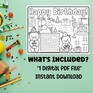 Birthday Coloring Placemats, Party Table Decor, Activity Sheet for Kids ...