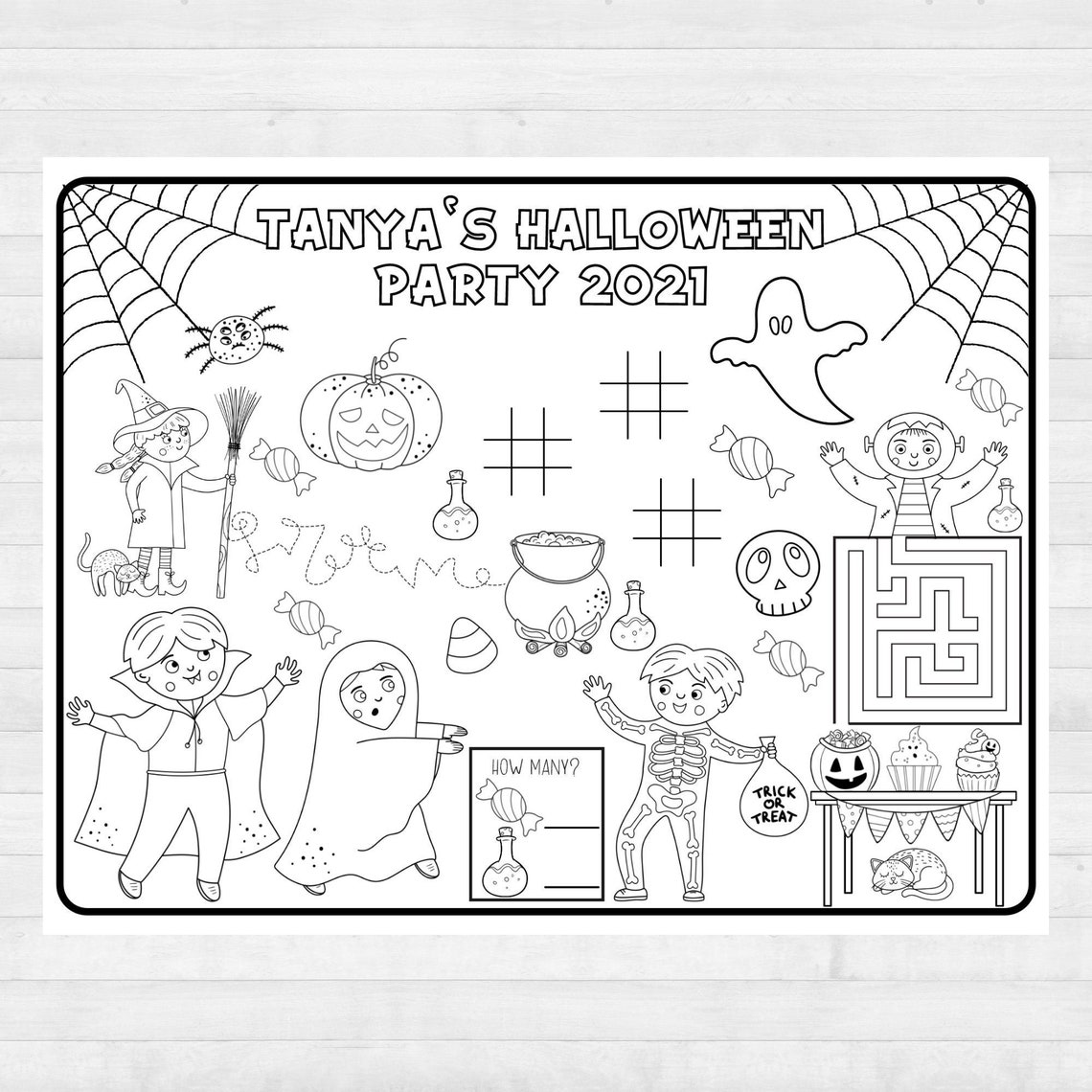 Spooky Placemat, Halloween Birthday Printable, Halloween Coloring Pages ...