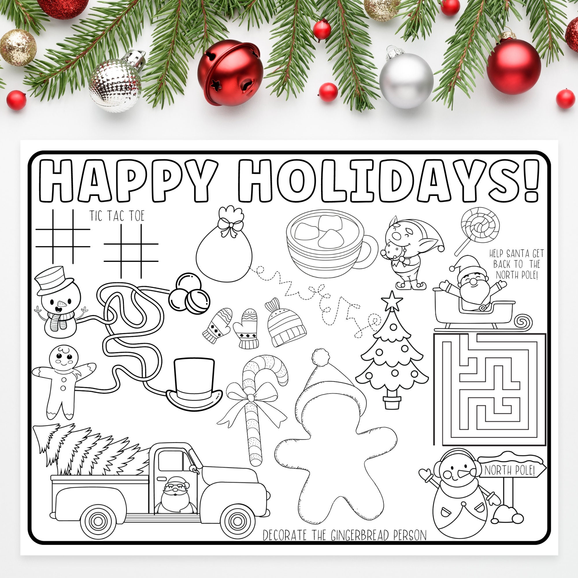 Holiday Coloring Placemats, Holiday Activity Sheet, Printable Party ...