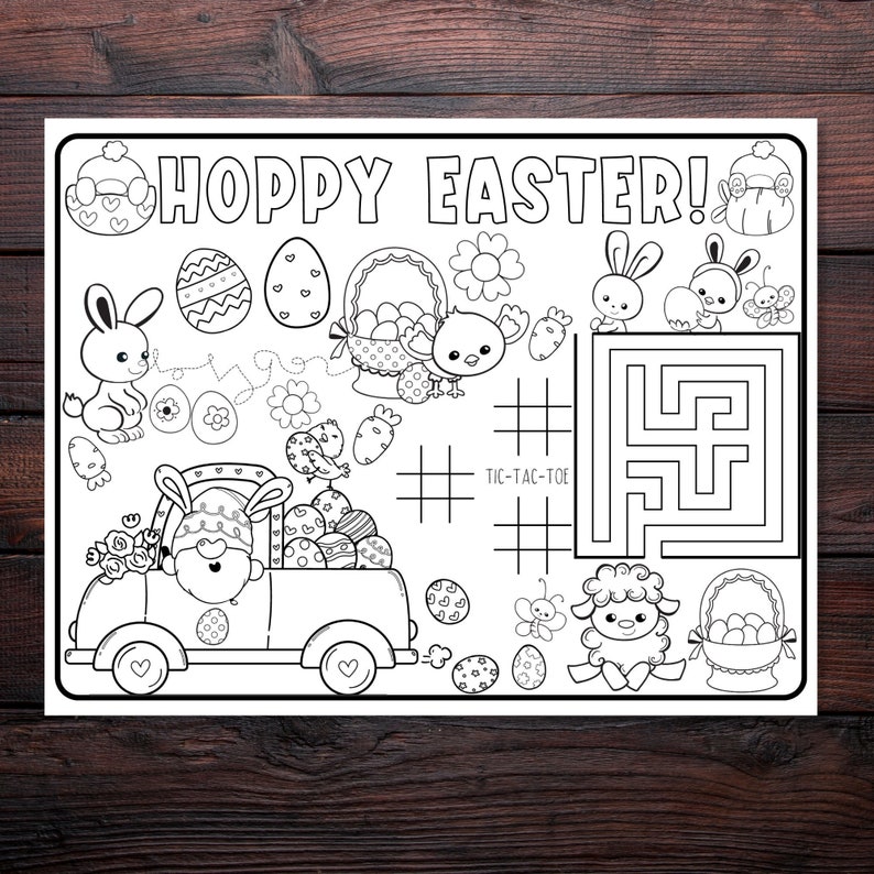 Hoppy Easter, Activity Sheet, Coloring Placemat for Kids, Printable ...