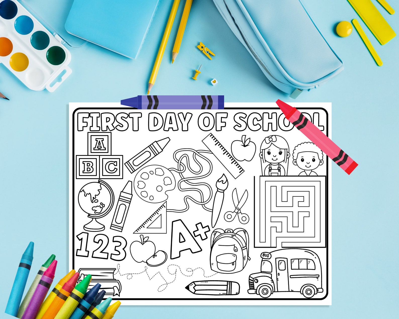 Back to School Coloring Sheet, 1st Day of School Printable, First Day ...