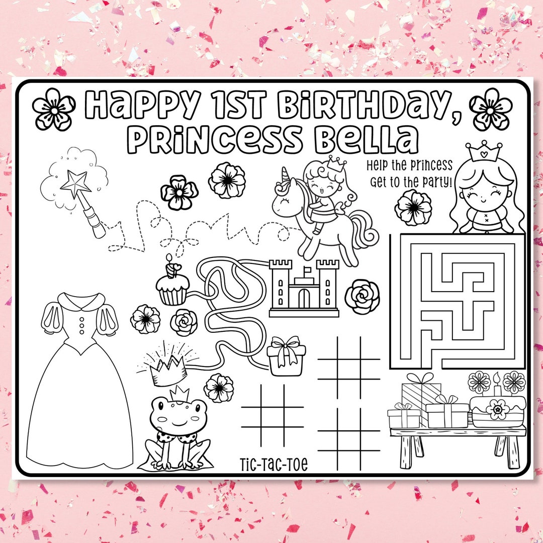 Princess Birthday Party, Coloring Placemats, Birthday Coloring Pages ...