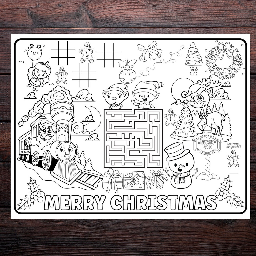 Christmas Coloring Placemat, Polar Express Coloring Page, Holiday ...