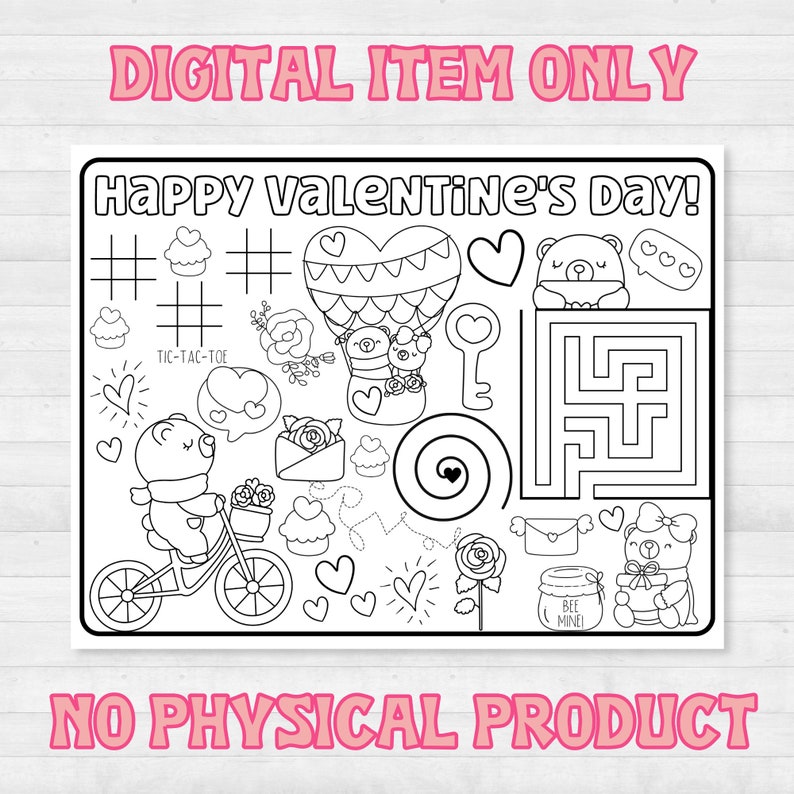 Valentine Placemat Printable, Valentine Activity for Kids, Valentine's ...