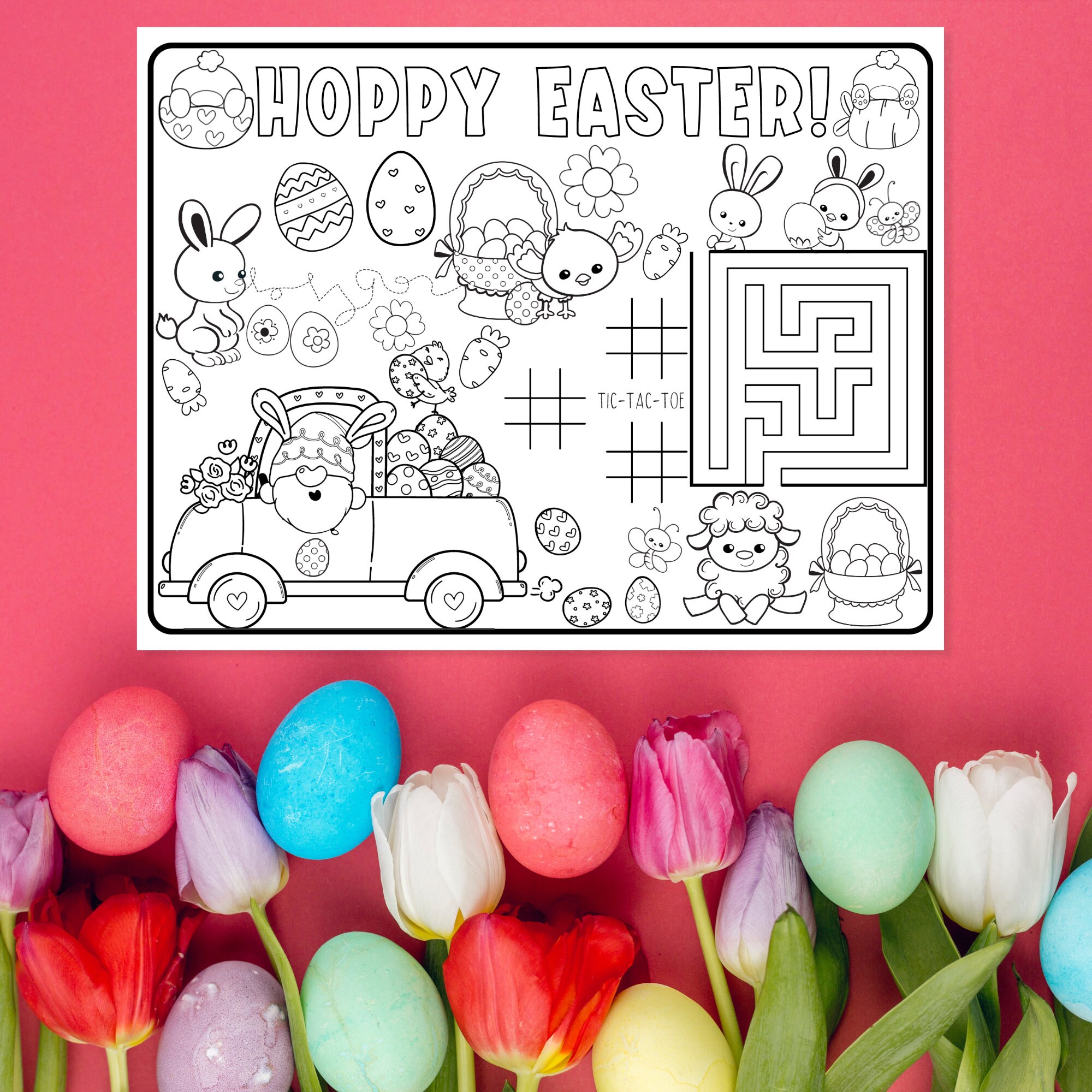 Hoppy Easter, Activity Sheet, Coloring Placemat for Kids, Printable ...