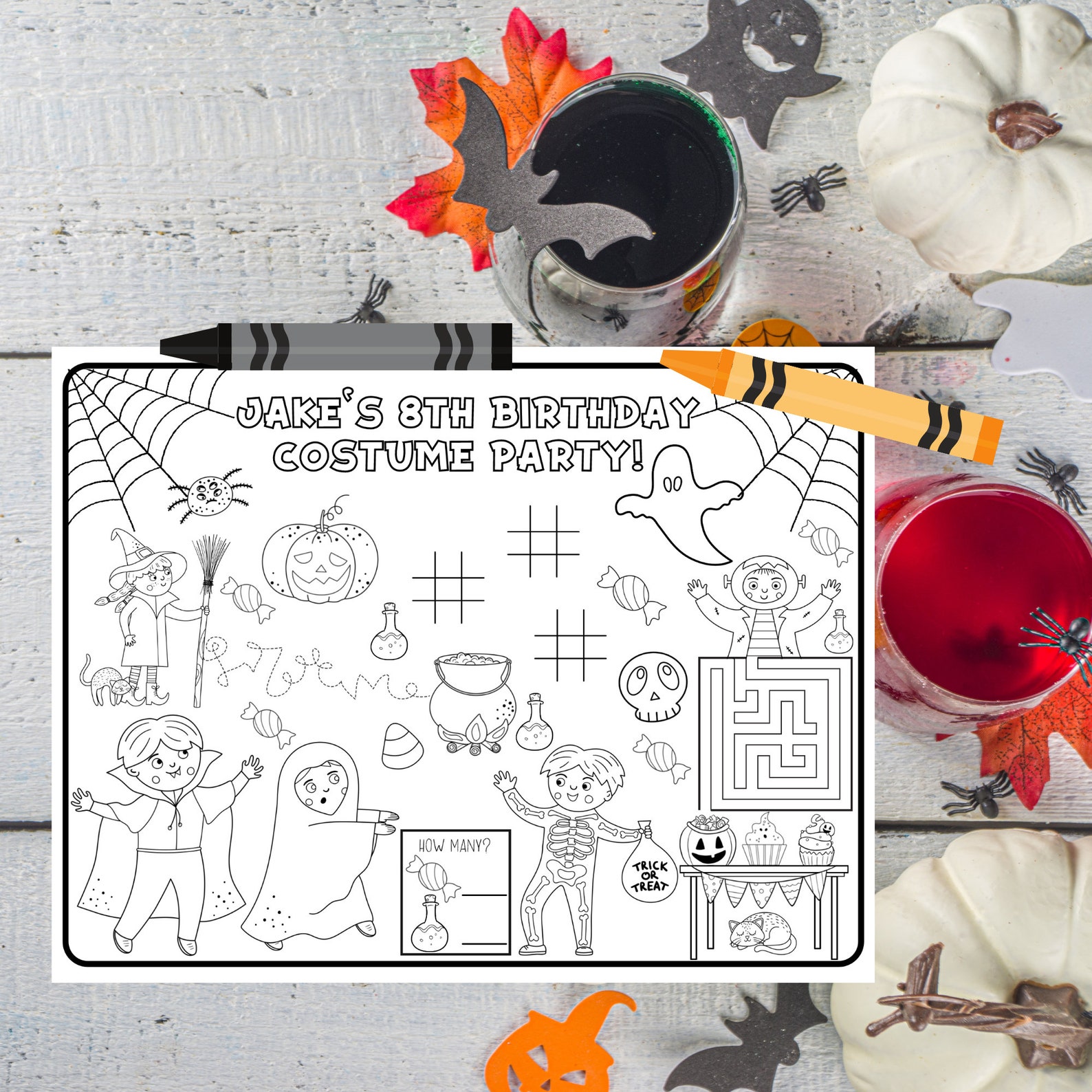 Spooky Placemat, Halloween Birthday Printable, Halloween Coloring Pages ...