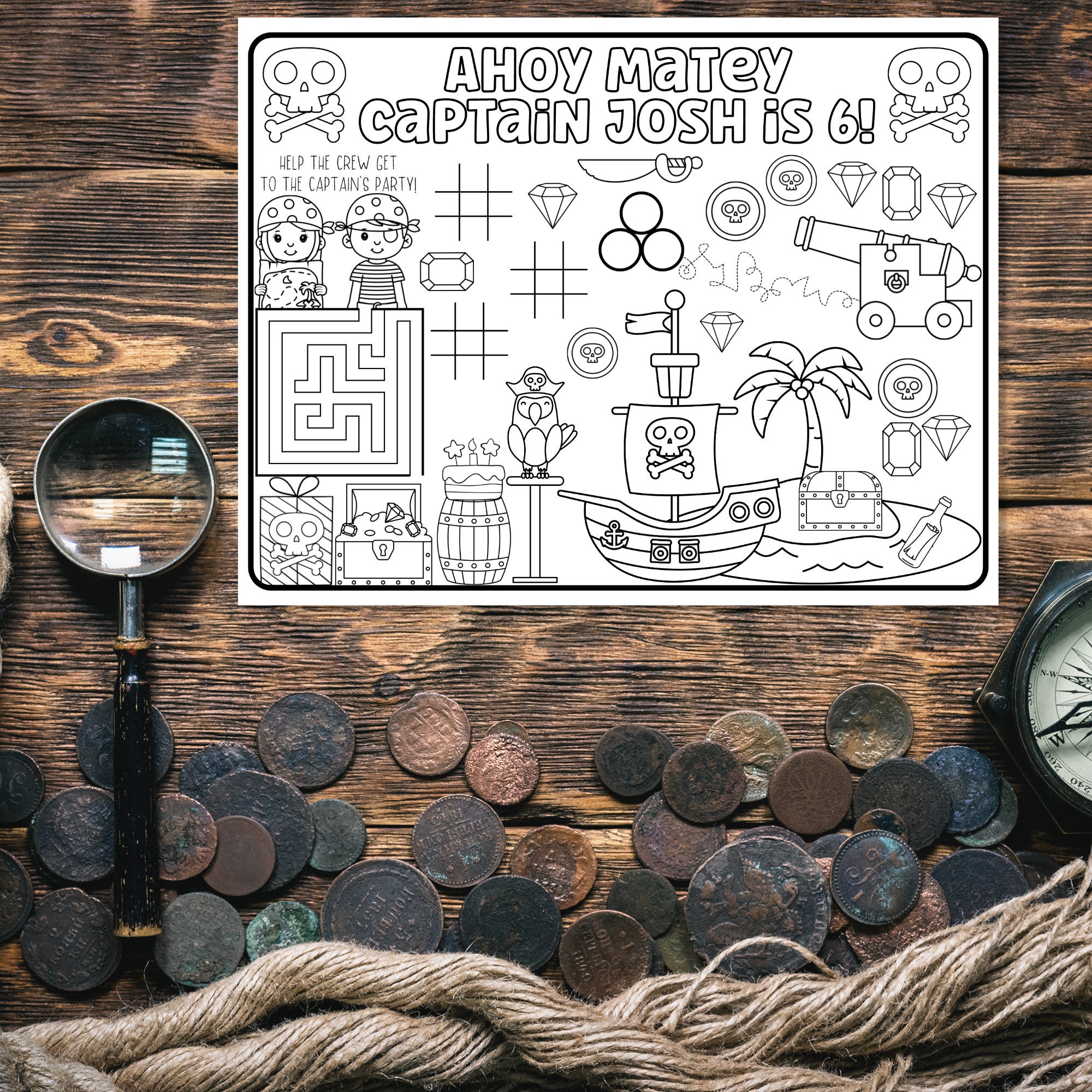 Pirate Birthday Party Theme, Personalized Party Placemats, Custom ...