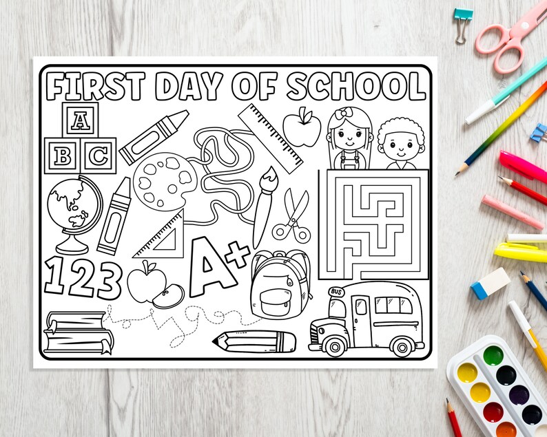 Back to School Coloring Sheet, 1st Day of School Printable, First Day ...