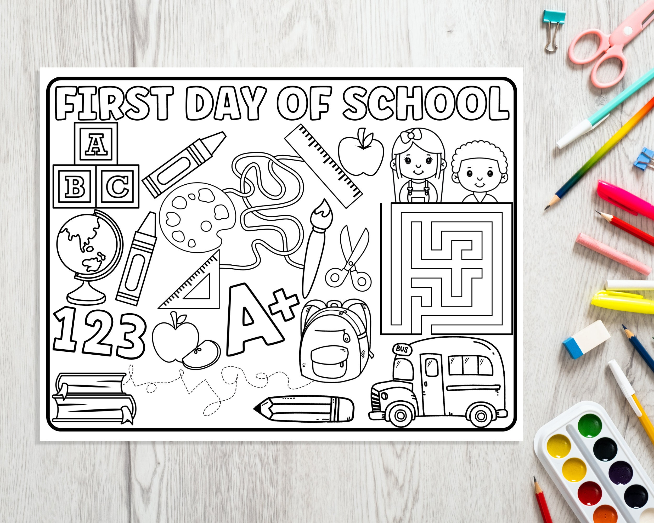 Back to School Coloring Sheet, 1st Day of School Printable, First Day ...