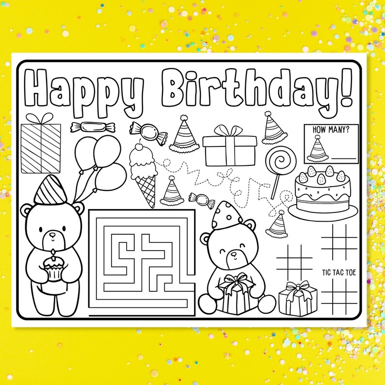Birthday Coloring Placemats, Party Table Decor, Activity Sheet for Kids ...