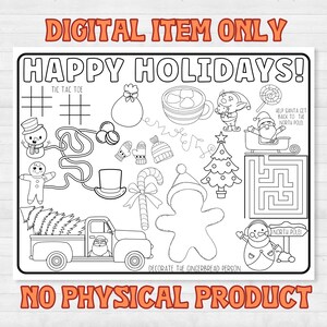 Holiday Coloring Placemats, Holiday Activity Sheet, Printable Party ...
