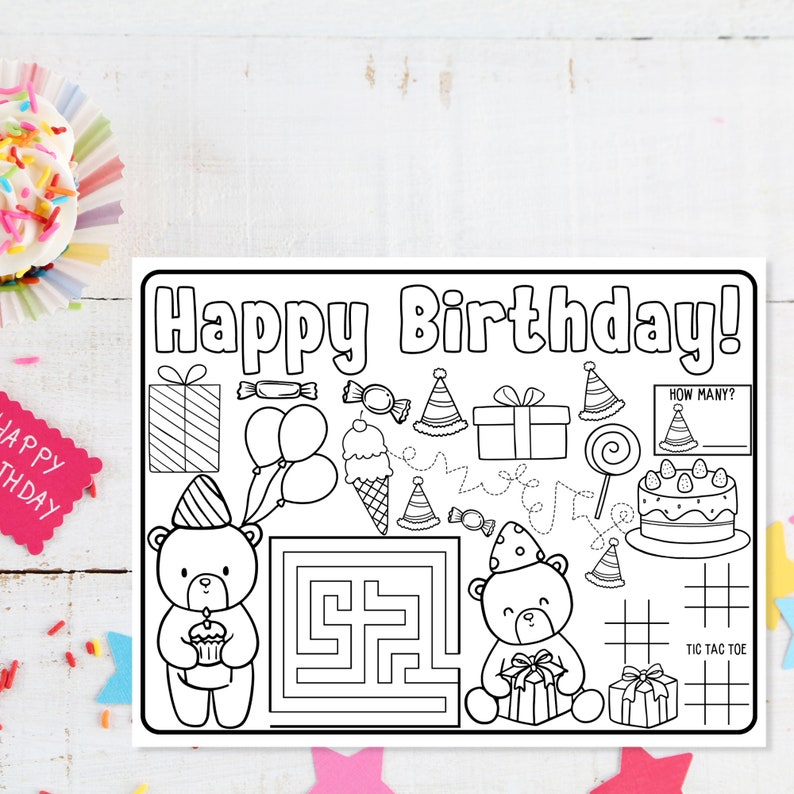 Birthday Coloring Placemats, Party Table Decor, Activity Sheet for Kids ...
