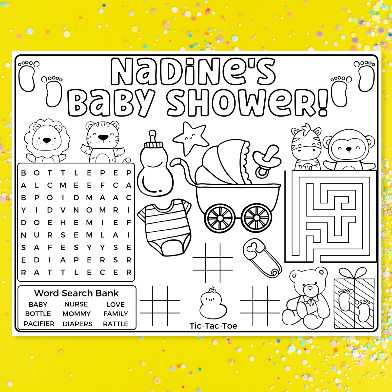 Baby Shower Coloring Pages, Baby Shower Placemats, Printable Activity ...