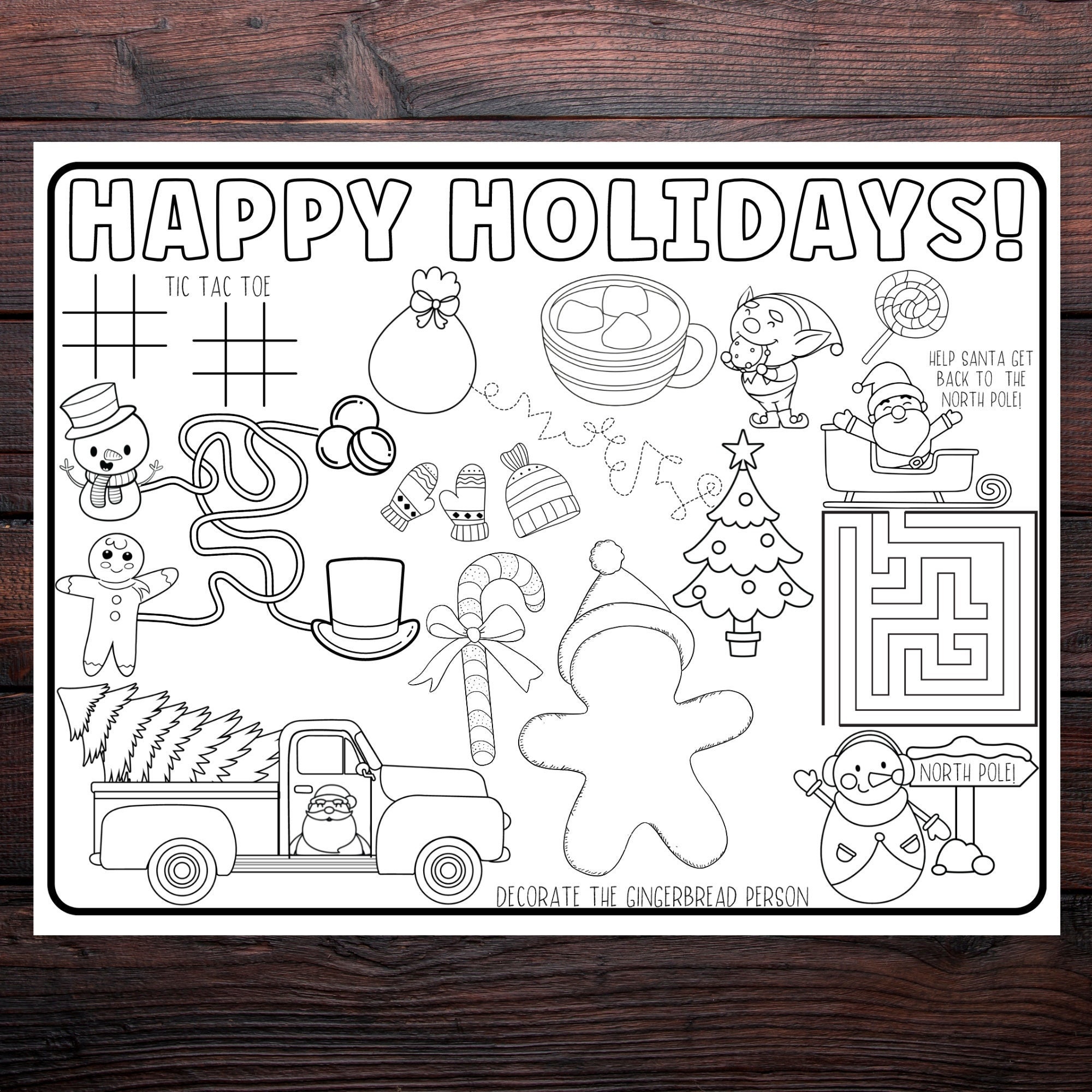 Holiday Coloring Placemats, Holiday Activity Sheet, Printable Party ...