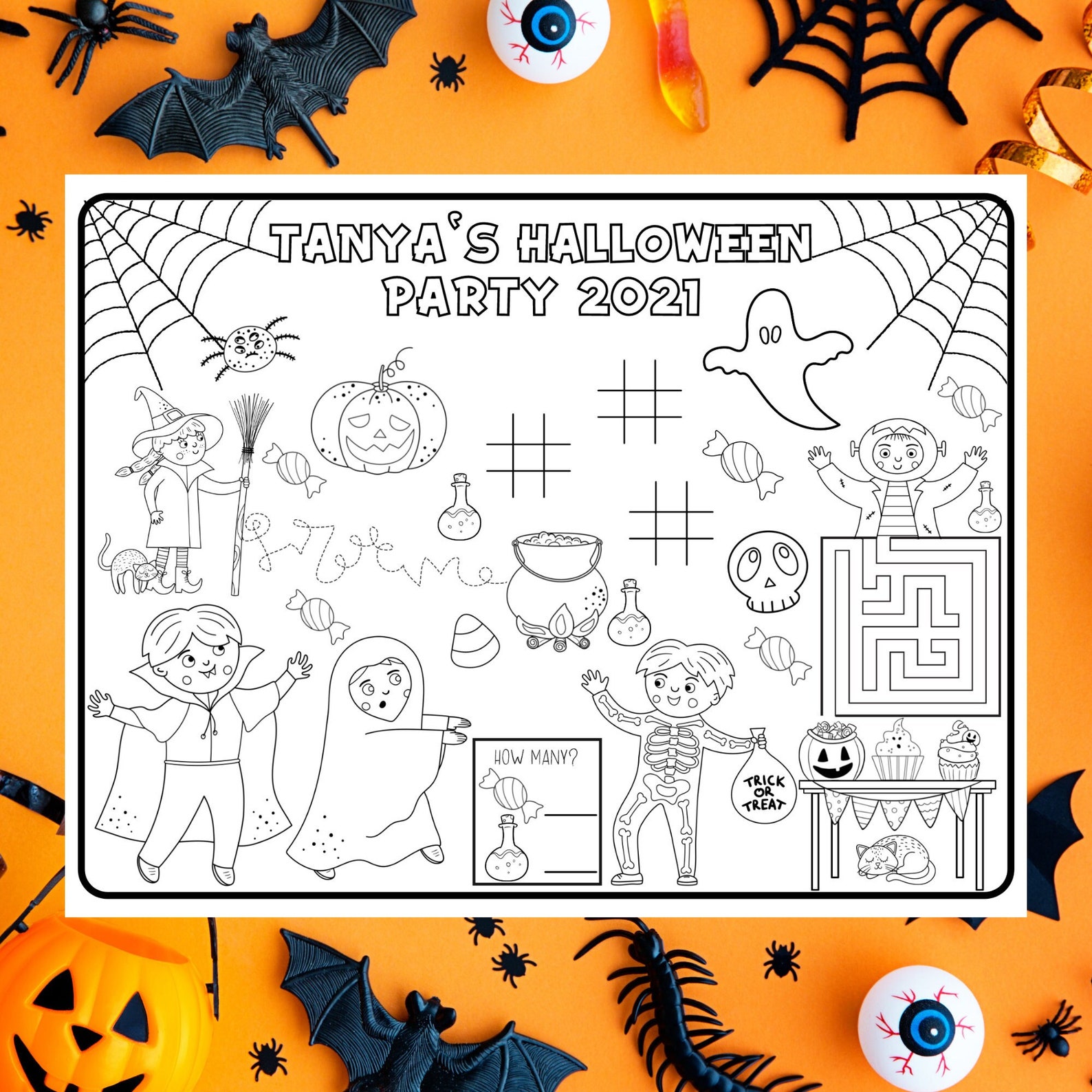 Spooky Placemat, Halloween Birthday Printable, Halloween Coloring Pages ...