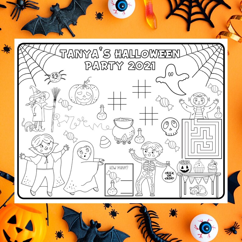 Spooky Placemat, Halloween Birthday Printable, Halloween Coloring Pages ...