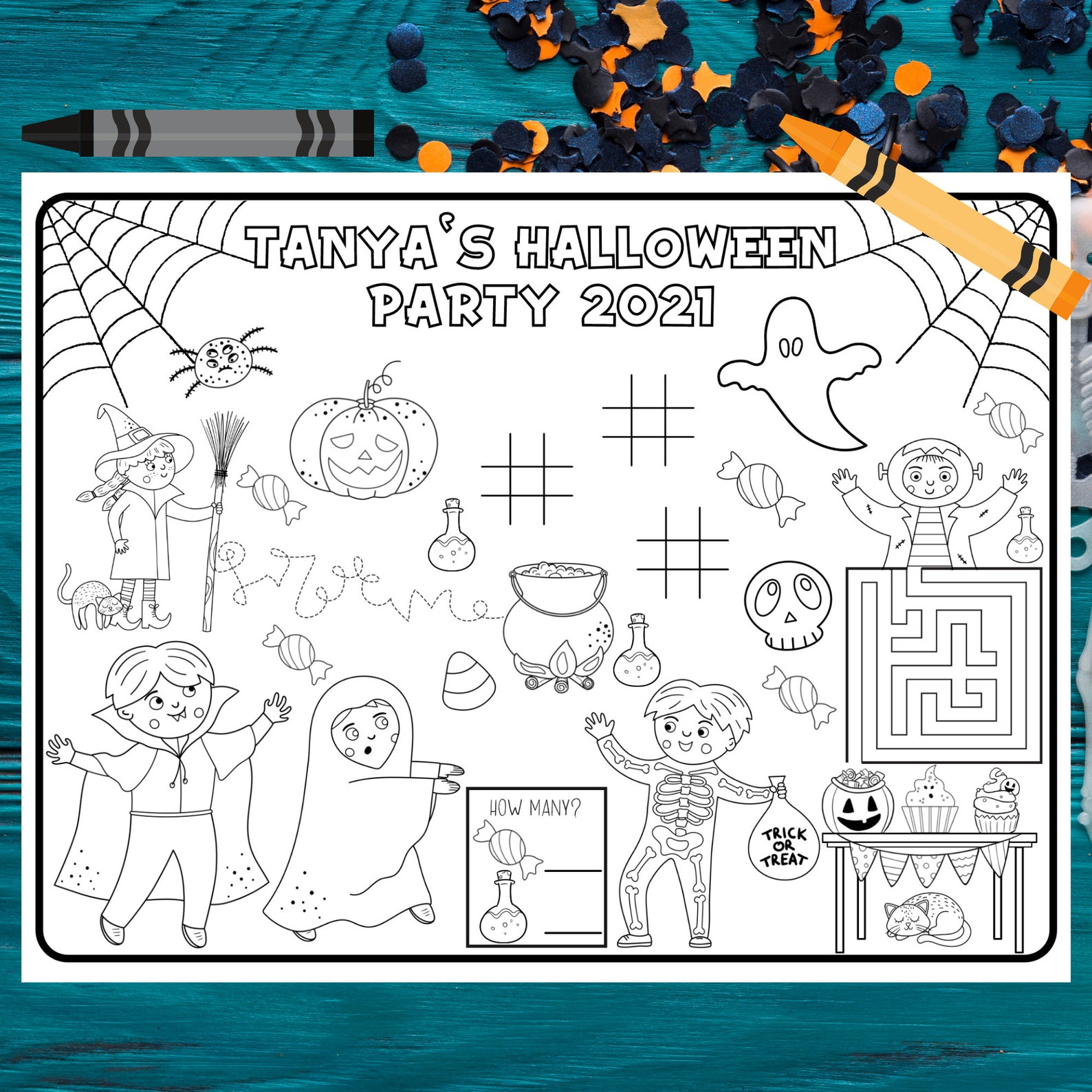 Spooky Placemat, Halloween Birthday Printable, Halloween Coloring Pages ...