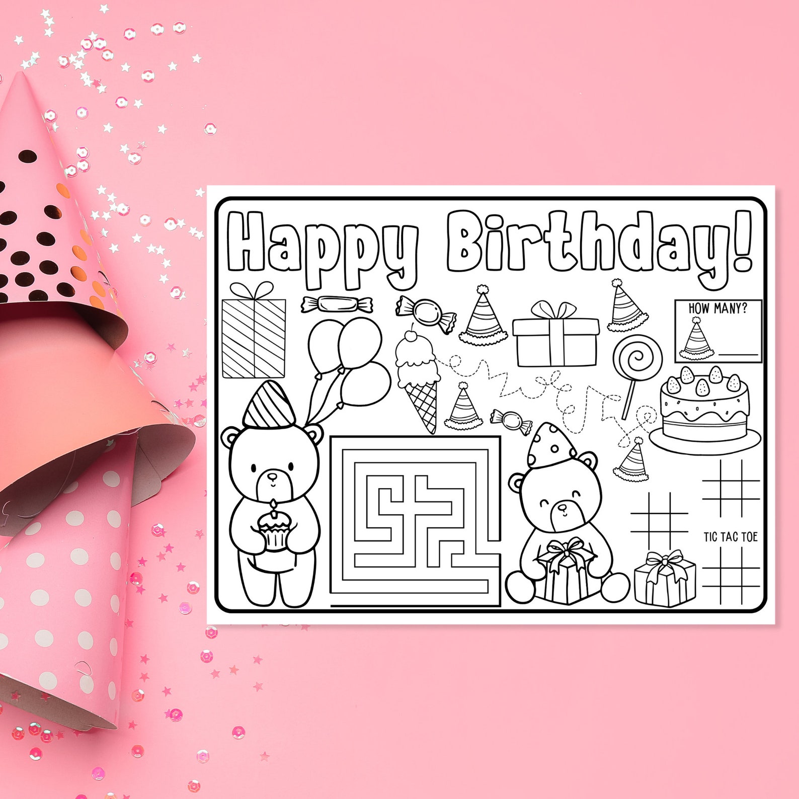 Birthday Coloring Placemats, Party Table Decor, Activity Sheet for Kids ...