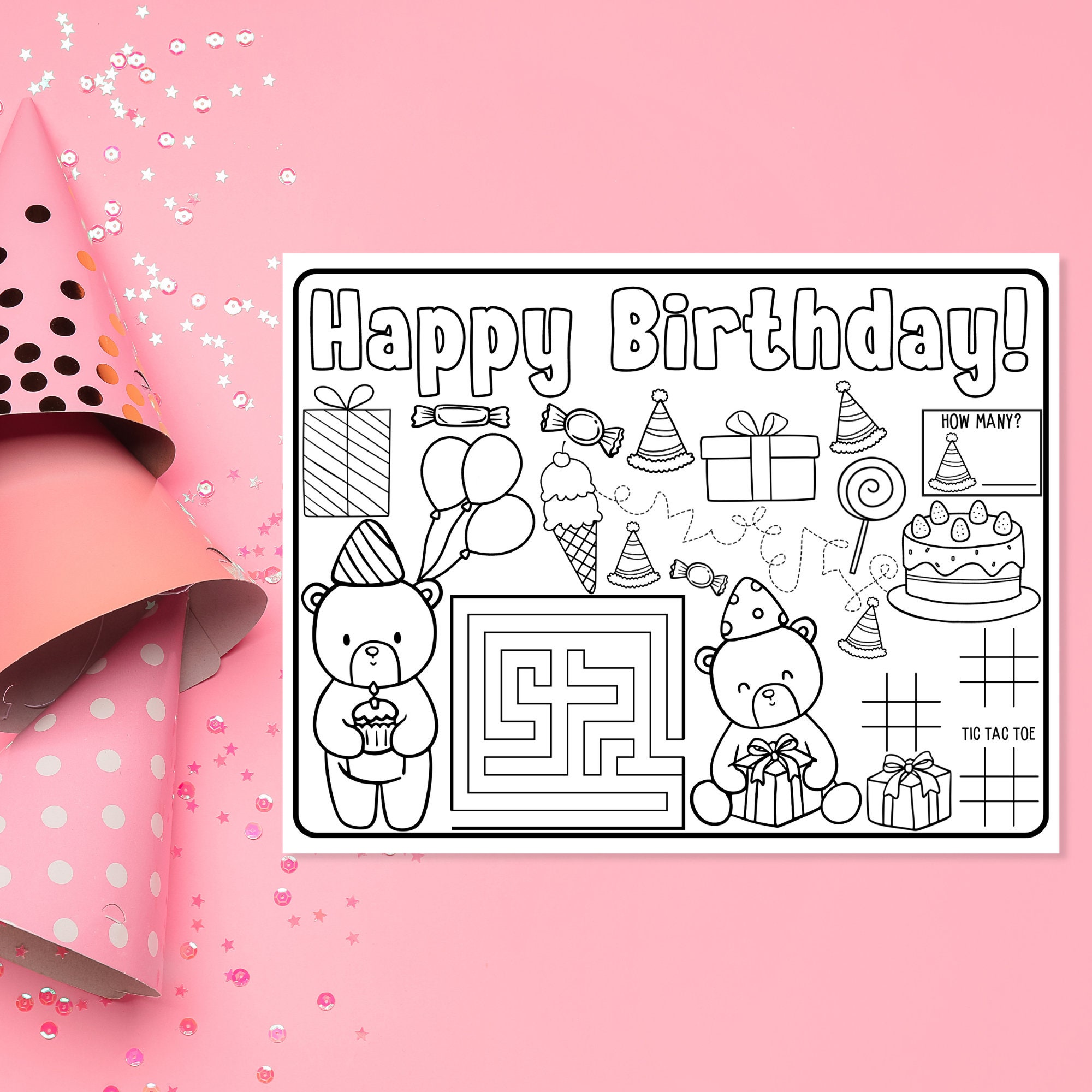 Birthday Coloring Placemats, Party Table Decor, Activity Sheet for Kids ...