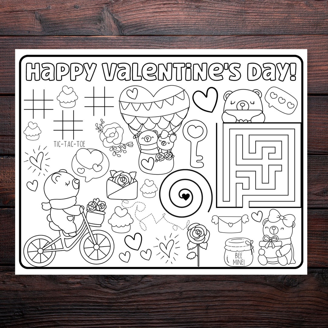 Valentine Placemat Printable, Valentine Activity for Kids, Valentine's ...