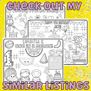 Birthday Coloring Placemats, Party Table Decor, Activity Sheet for Kids ...