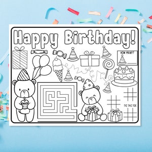 Birthday Coloring Placemats, Party Table Decor, Activity Sheet for Kids ...