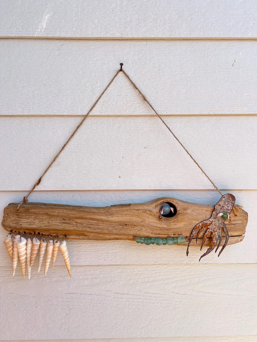 Driftwood Hanging Art Octopus Ocean Chimes Sea Glass and Sea Shells ...