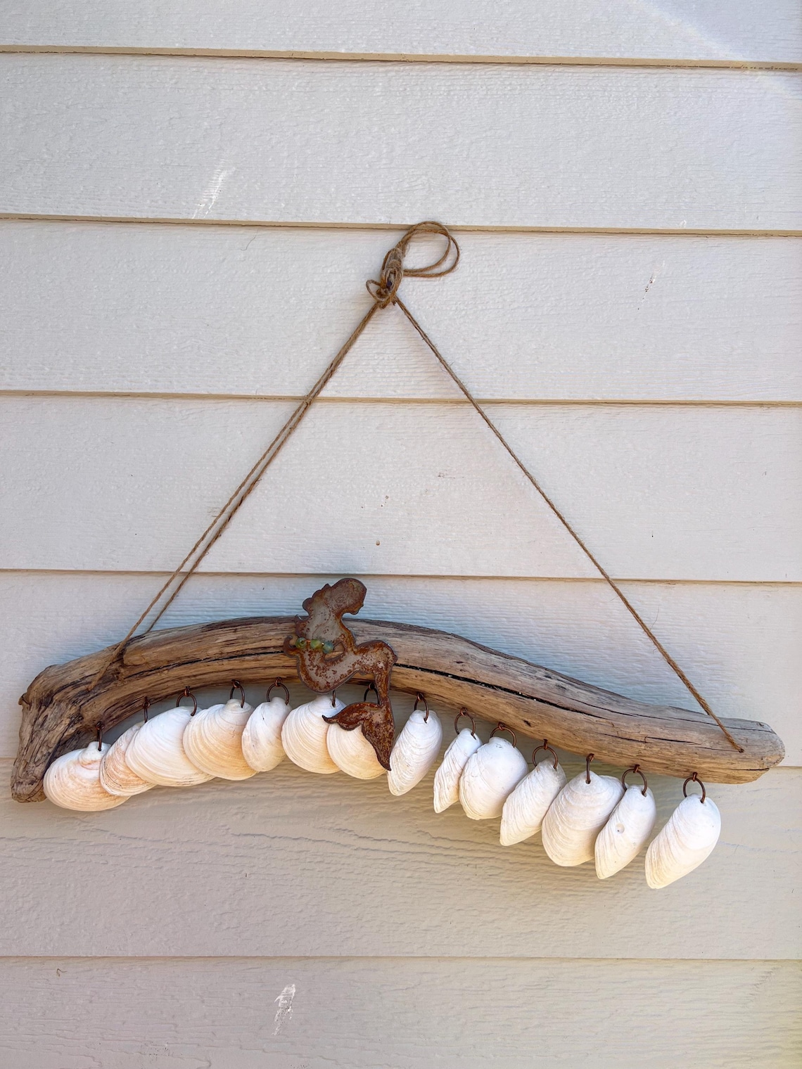 Driftwood Hanging Art With Mermaid Sea Shell Chimes and Garden Art With ...