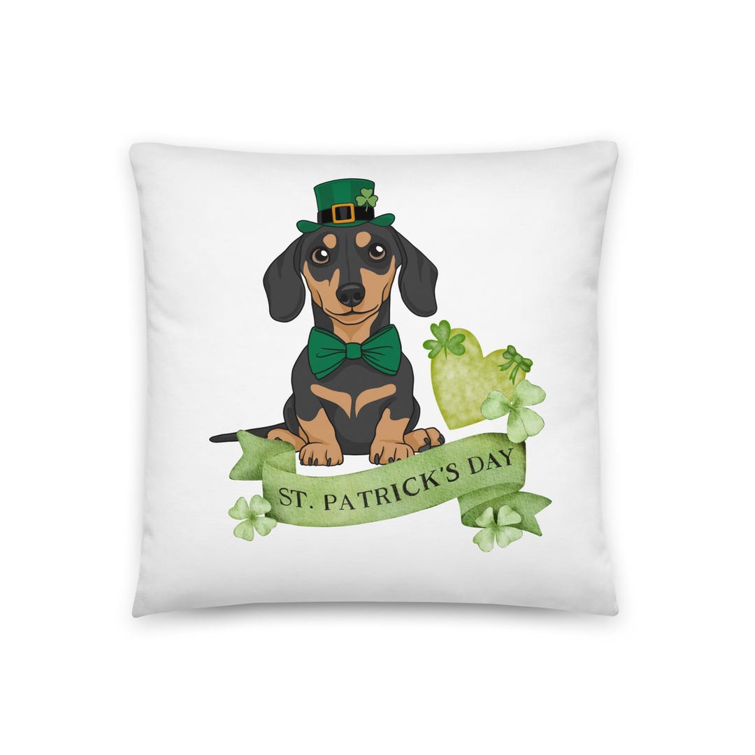 St Patricks Day Basic Pillow, Cute Dachshund Shamrock Gift, Irish Puppy ...