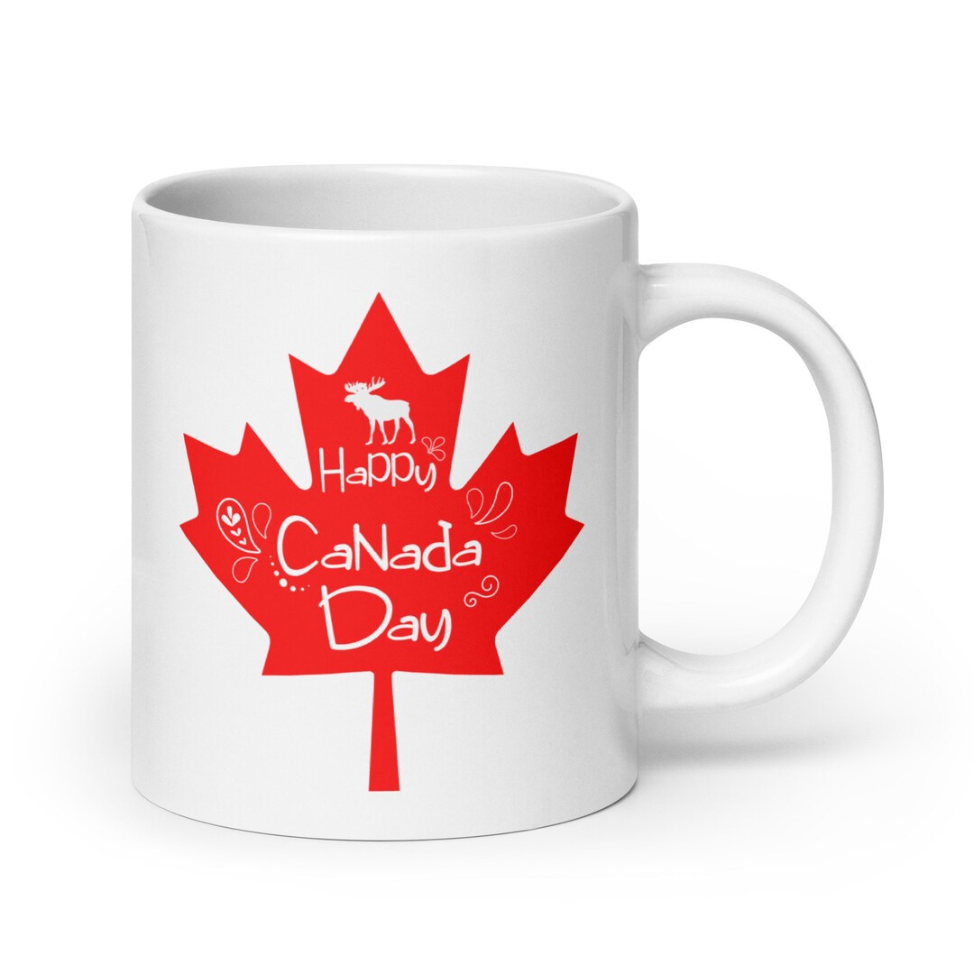 Happy Canada Day Red Maple Leaf White Glossy Mug for Coffee, Canada Red ...