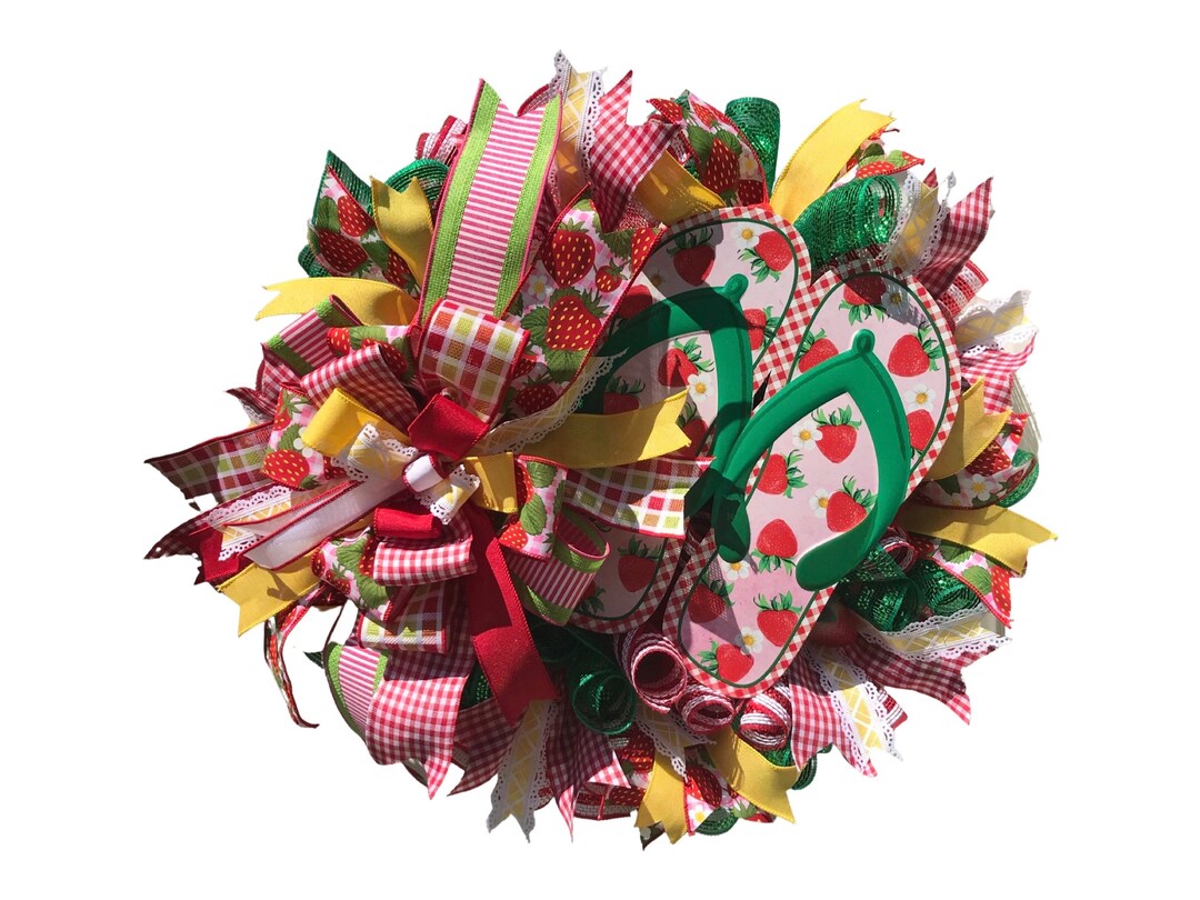 Strawberry Flip Flop Summer Wreath for Front Door, Summer Party ...