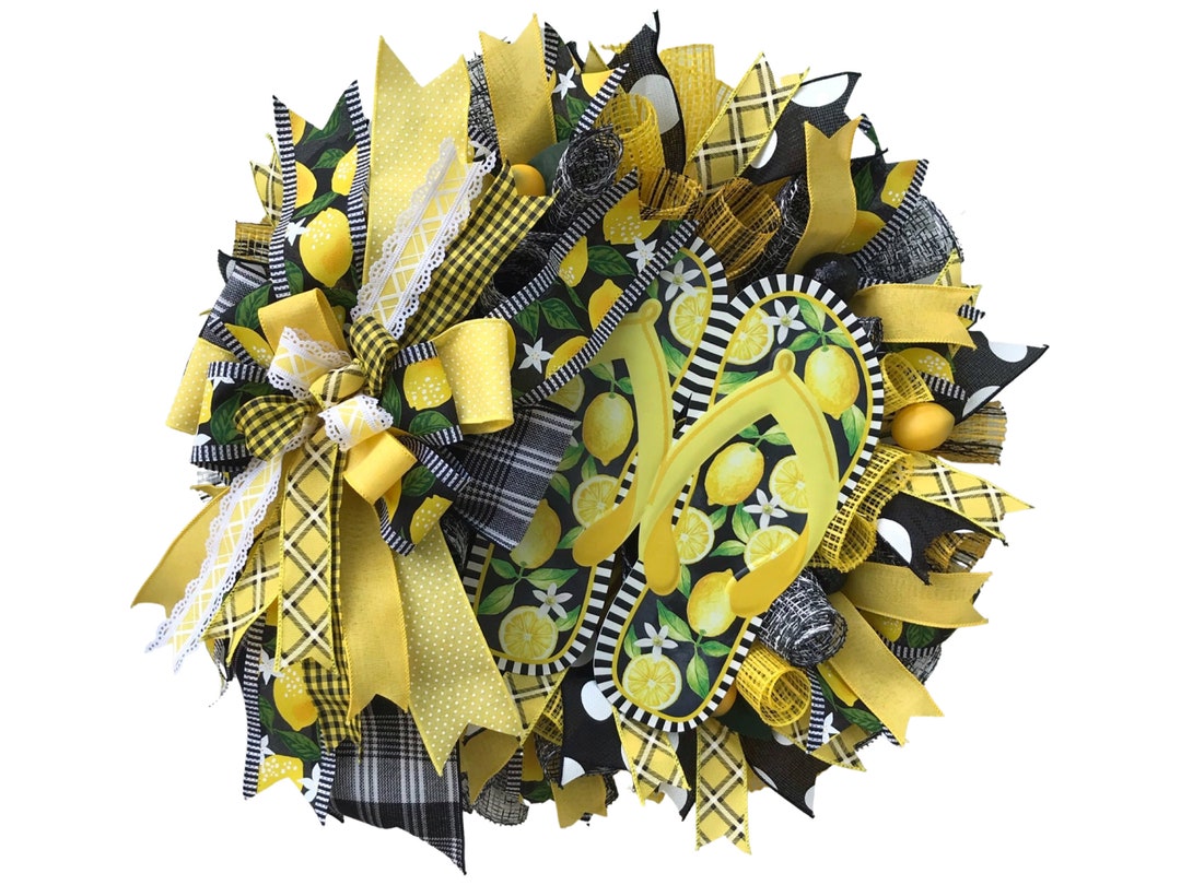Lemon Flip Flop Summer Wreath for Front Door, Summer Party Decoration ...