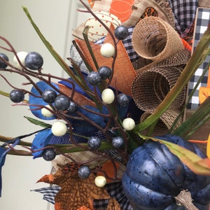 Orange and Blue Fall Wreath for Front Door, Blue Fall Pumpkin Wreath ...