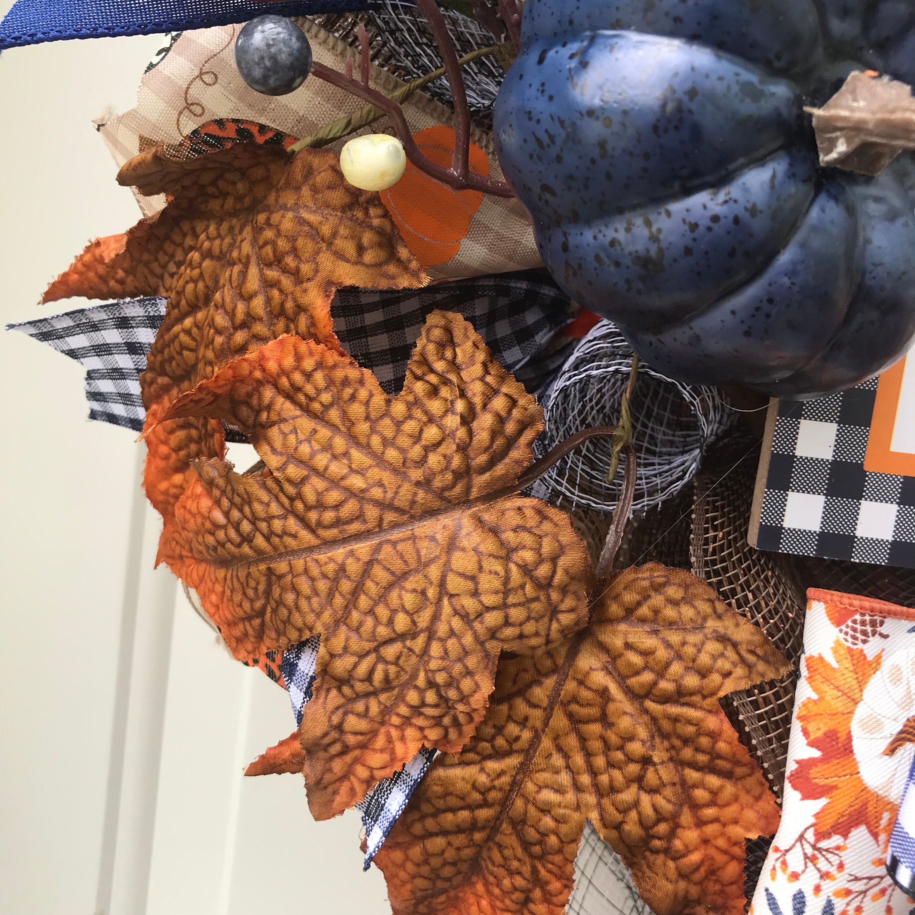 Orange and Blue Fall Wreath for Front Door Blue Fall Pumpkin - Etsy