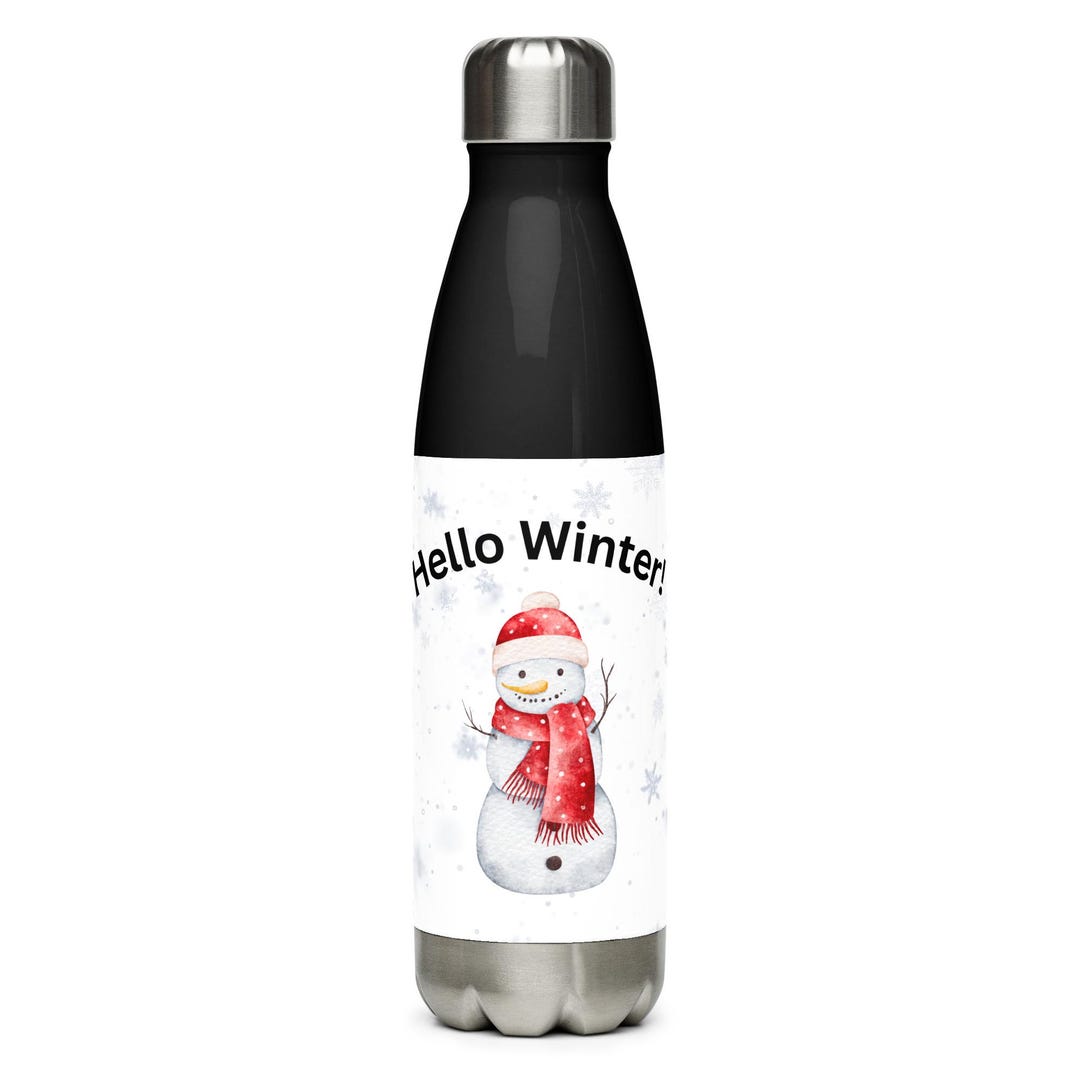 Winter Stainless Steel Water Bottle, Hello Winter Travel Mug, Snowman ...
