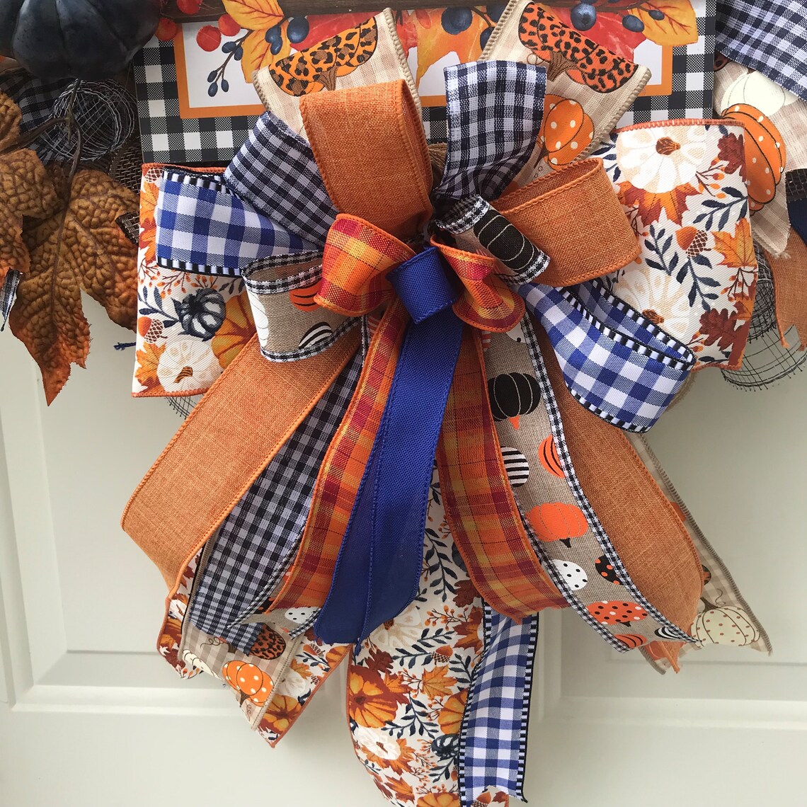 Orange and Blue Fall Wreath for Front Door Blue Fall Pumpkin - Etsy
