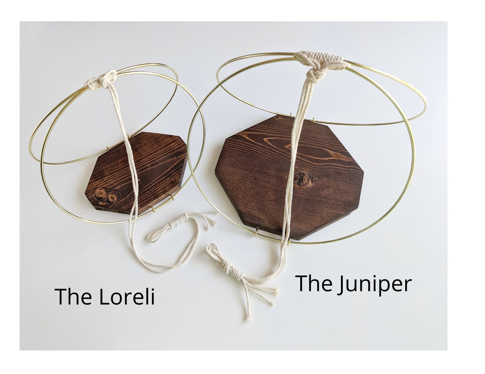 Large Plant Hanger With Wooden Base and Gold Hoops - Etsy