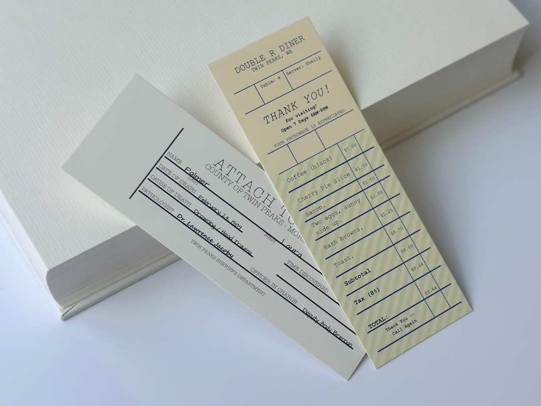 Twin Peaks Bookmark Set, Laura Palmer Toe Tag & Double R Diner Receipt ...