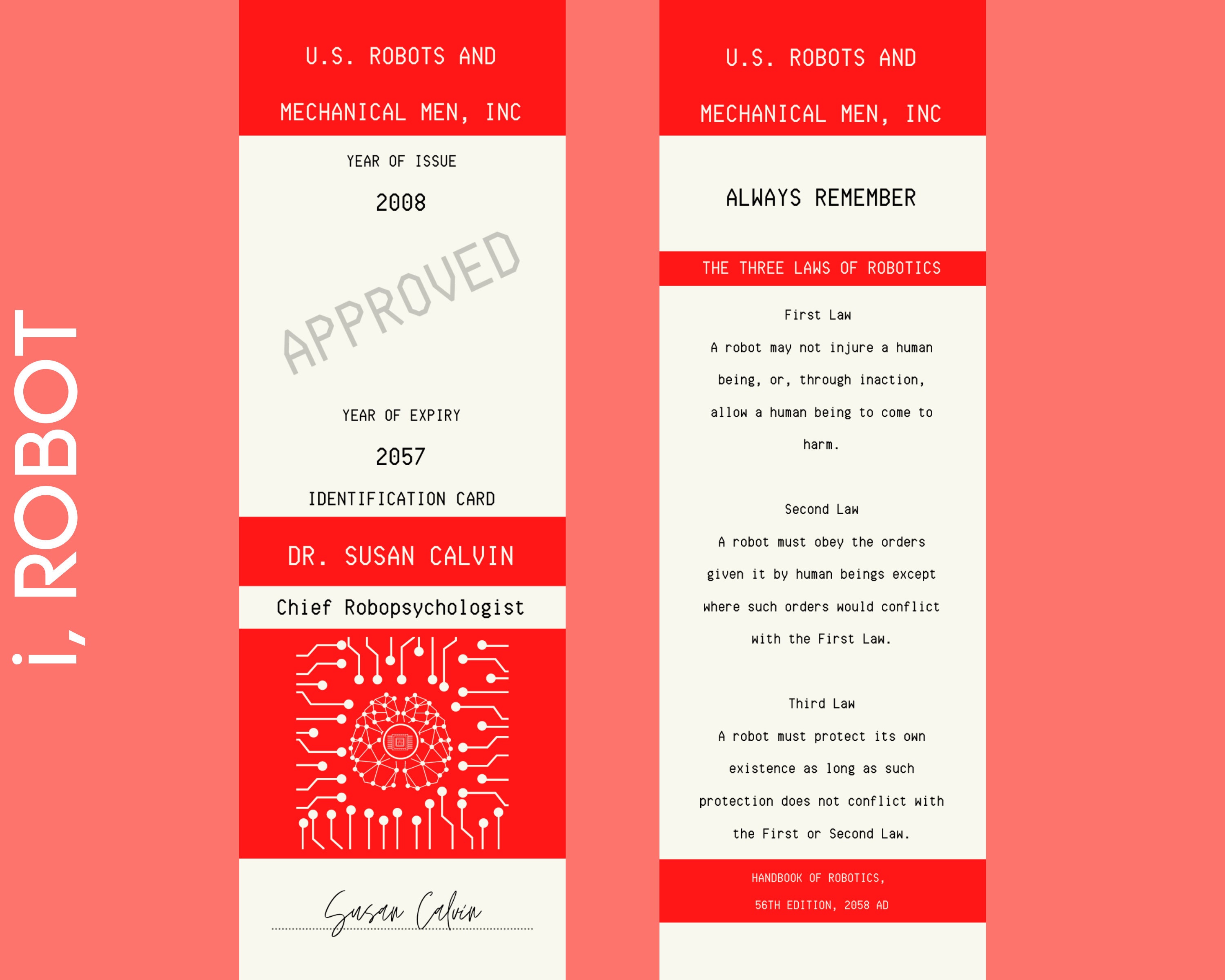 I Robot Dr Susan Calvin ID Card Inspired Bookmark Isaac | Etsy