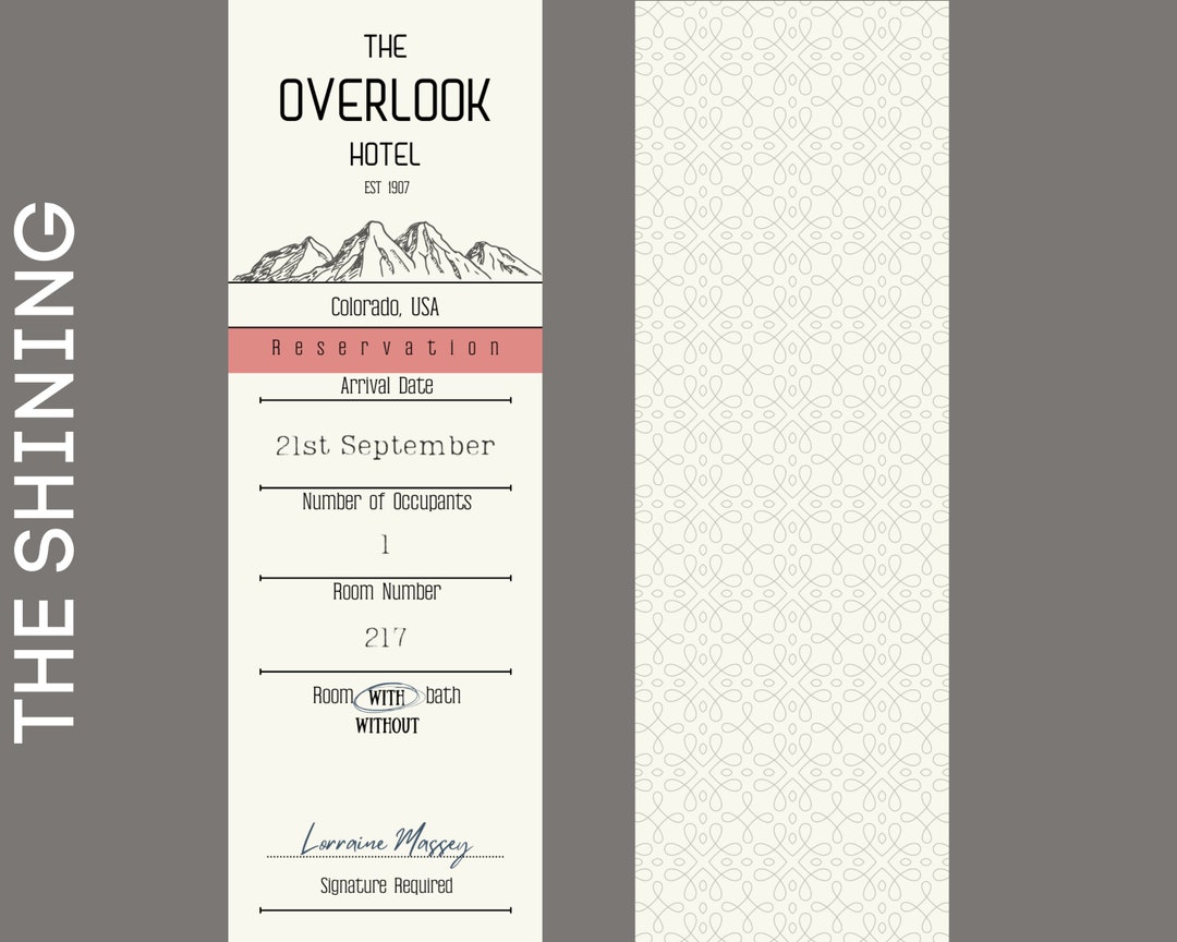 The Shining Bookmark, Stephen King Horror Bookmarks, Overlook Hotel ...
