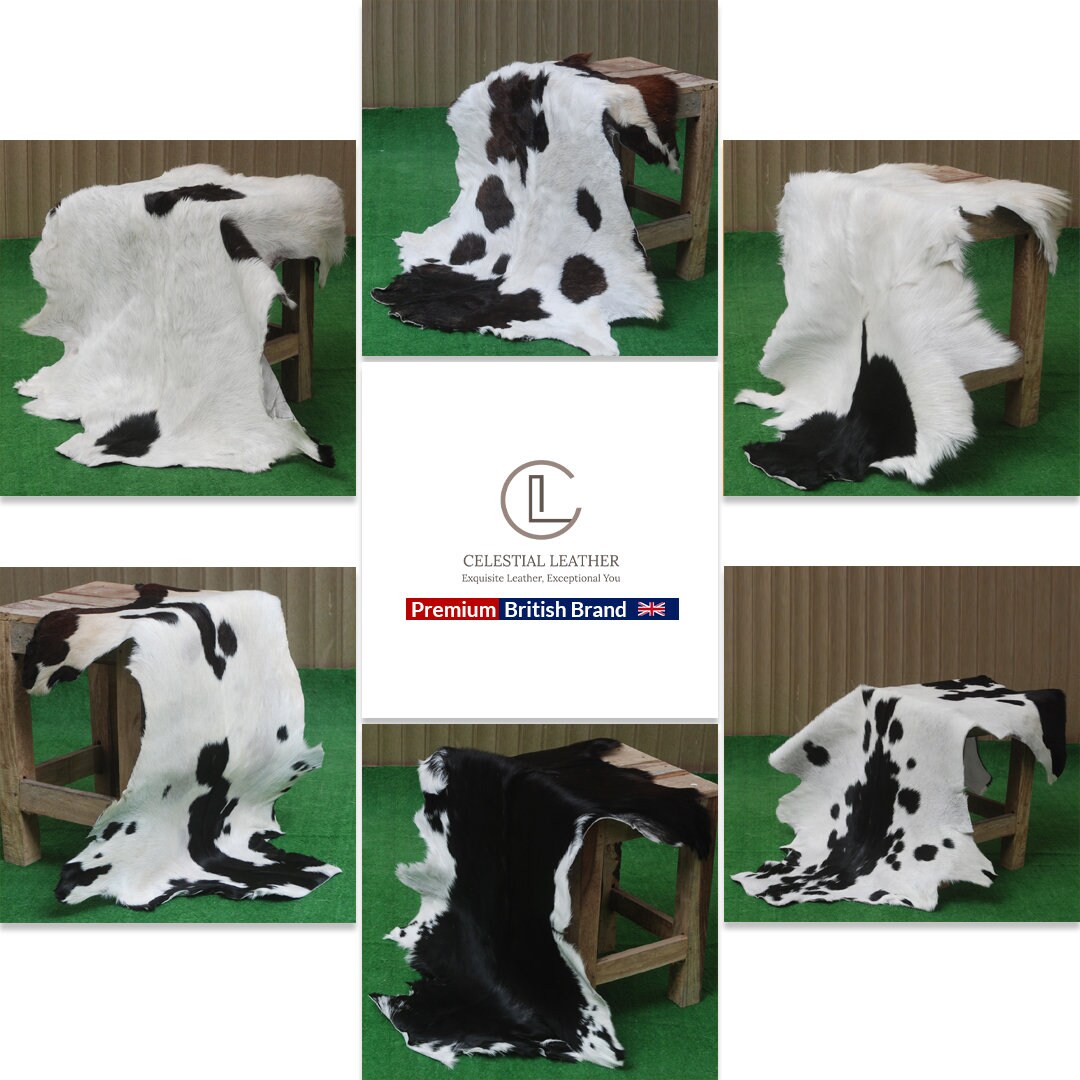 Black and White Genuine Goat Hide Rugs Premium Hair-on Goatskin, Luxury ...