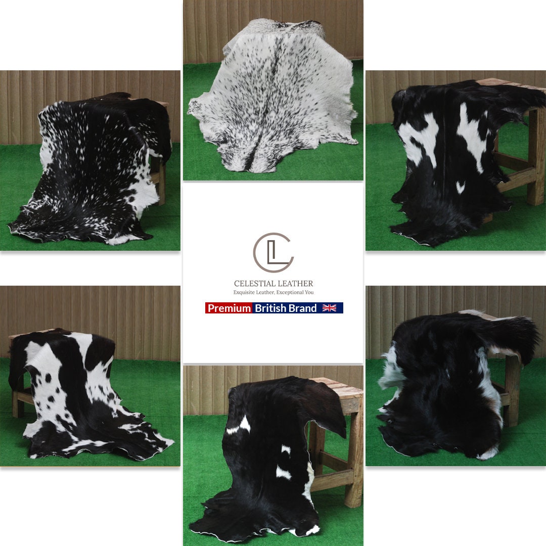 Genuine Black and White Goat Skin Throw Home Decor Floor Rug Animal ...
