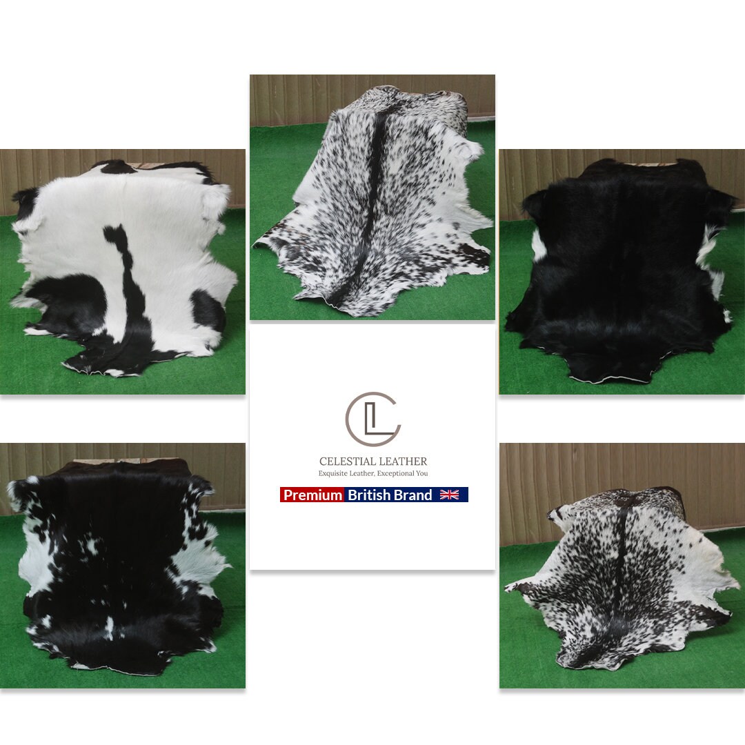 Genuine Black & White Goat Skin Throw Home Decor Floor Rug Animal Skin ...