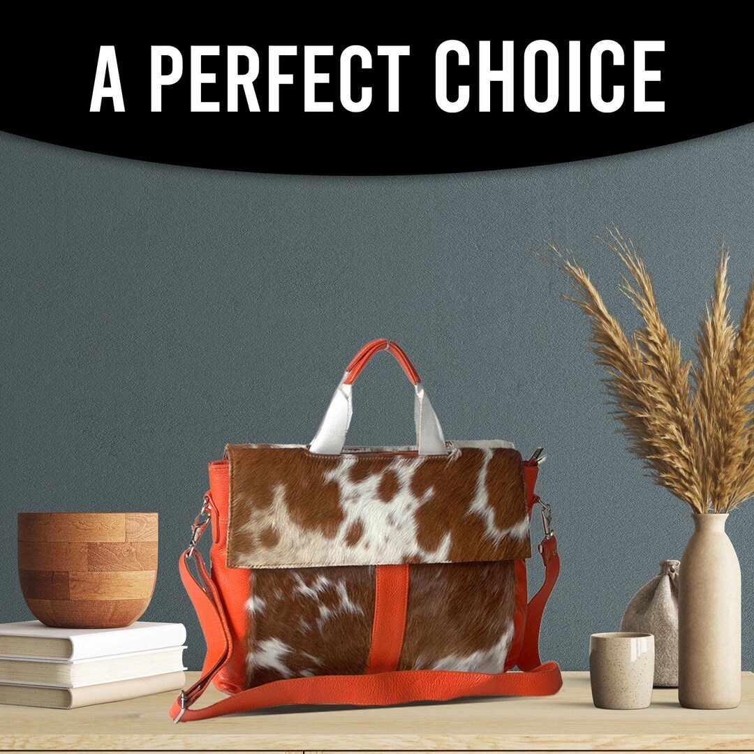 Stylish Cow Skin Laptop Bag With Natural Fur and Eye-catching Orange ...