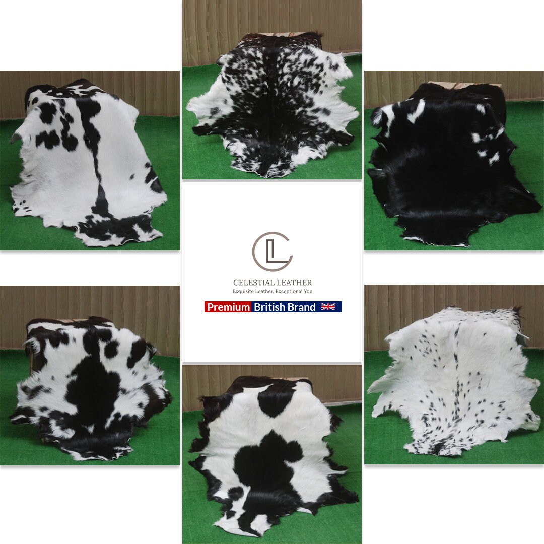Genuine Black and White Goat Skin Throw Home Decor Floor Rug Animal ...