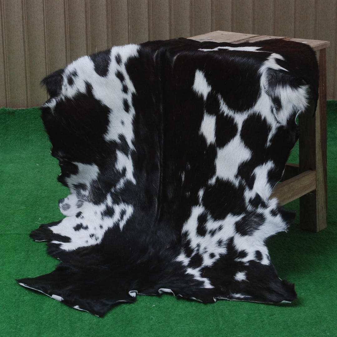 Luxury Black & White Goat Skin Rug Modern Chic Decor, Natural Softness ...