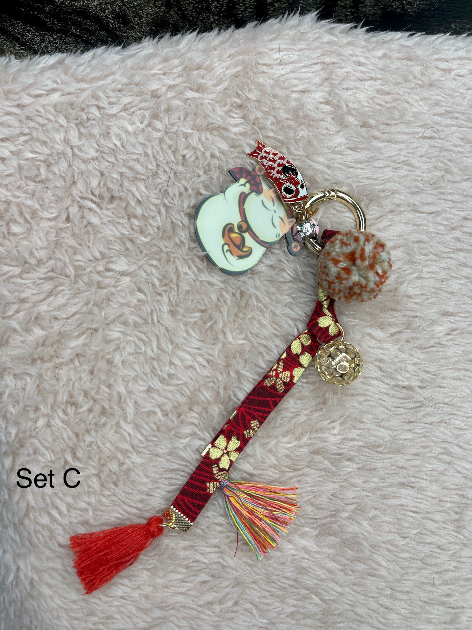 Set Japanese Key Chain Lucky Cat Charm Keychain Cherry - Etsy
