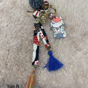 Set Japanese Key chain Lucky Cat Charm Keychain Cherry | Etsy