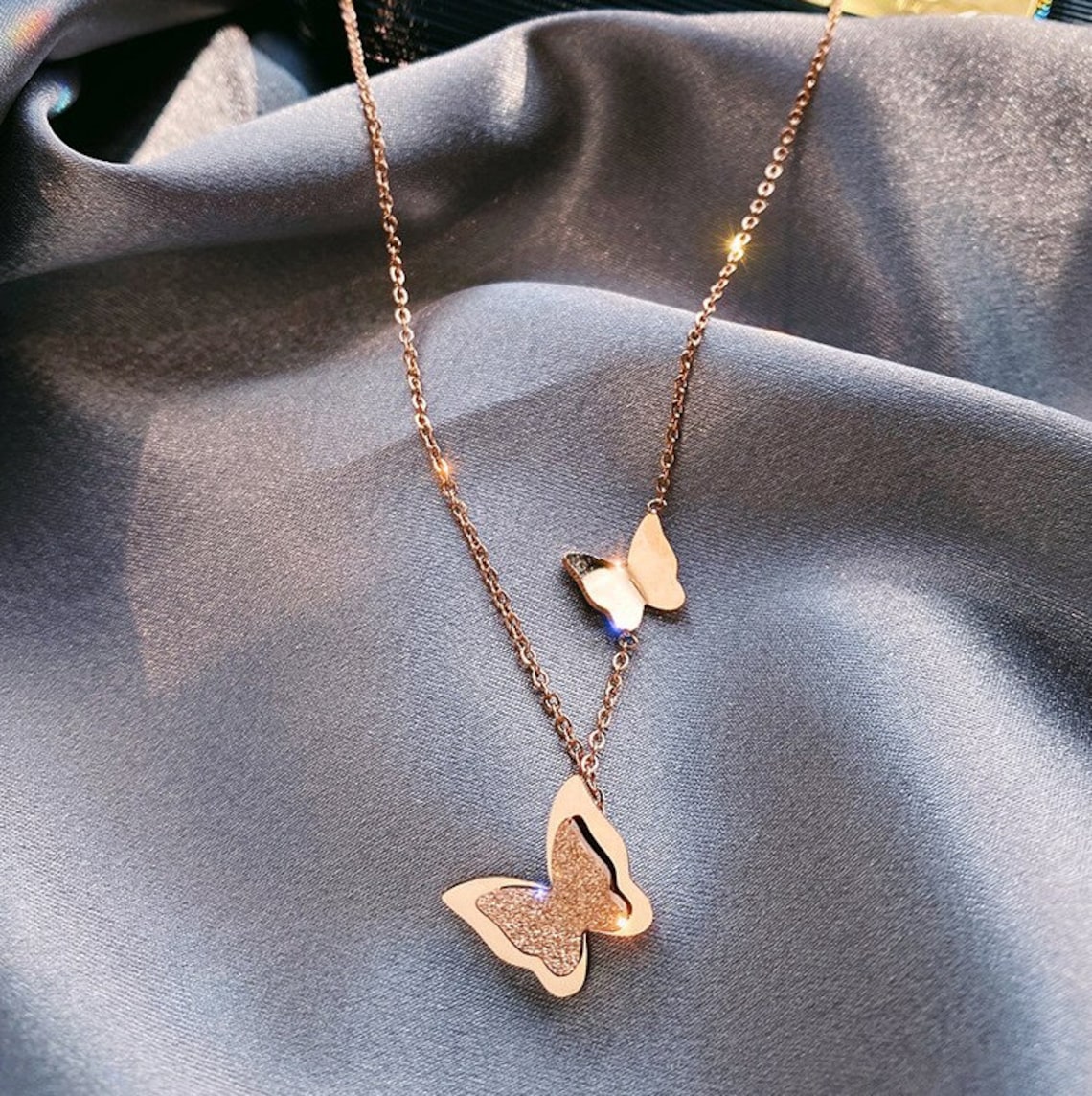 Rose Gold Butterfly Necklace. Elegant Butterfly Necklace. - Etsy